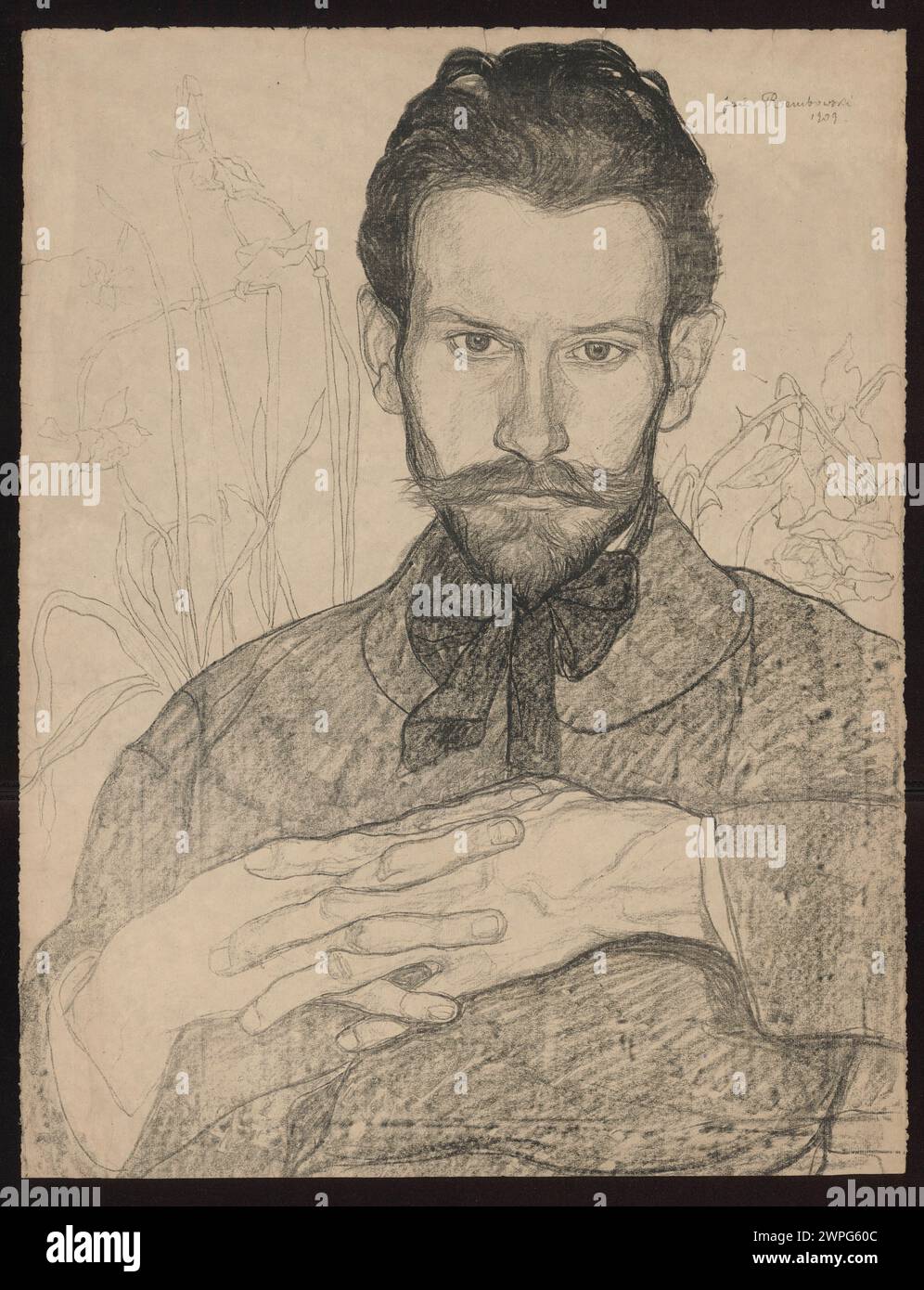 A 1909 self-portrait of Jan Rembowski showing facial features, upper ...