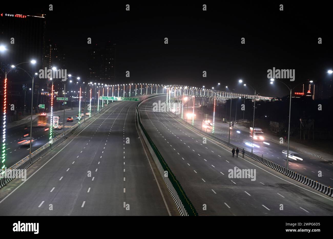 GURUGRAM, INDIA - MARCH 7: A view of Dwarka Expressway illuminated with ...