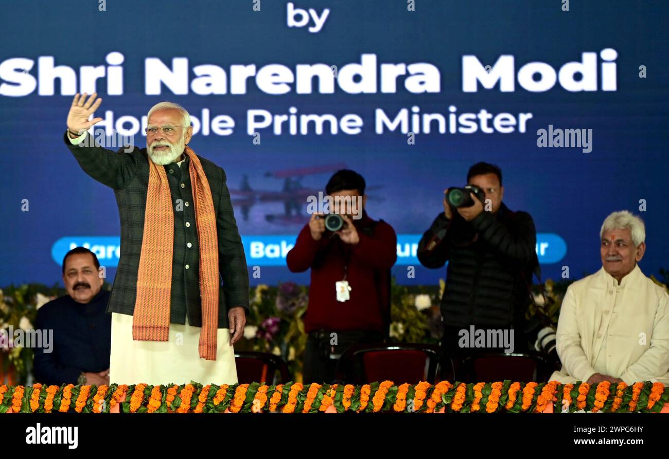 SRINAGAR, INDIA - MARCH 7: Prime Minister Narendra Modi along with Union Minister Jitendra Singh ...
