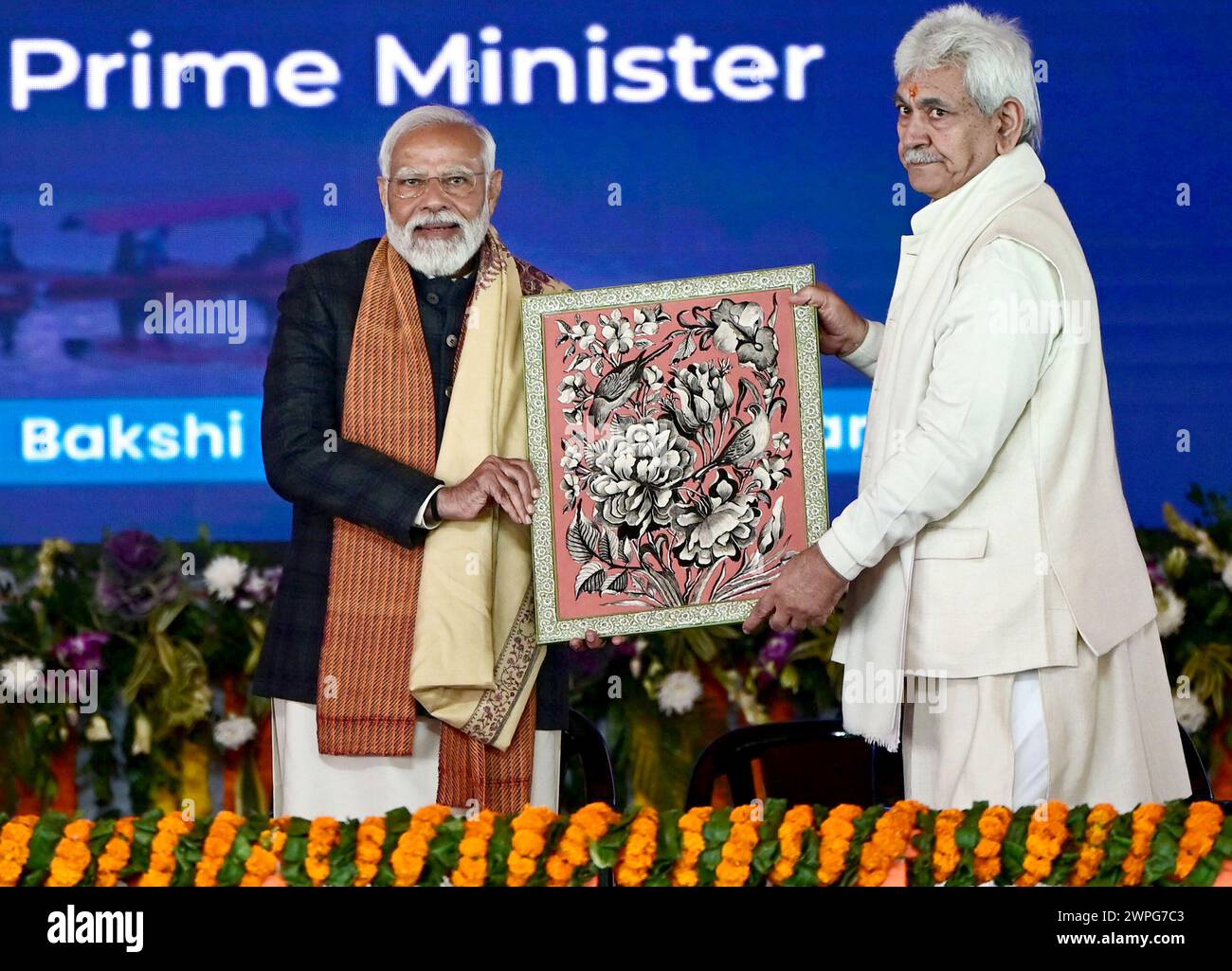 SRINAGAR, INDIA - MARCH 7: Prime Minister Narendra Modi being felicitated by Jammu and Kashmir ...