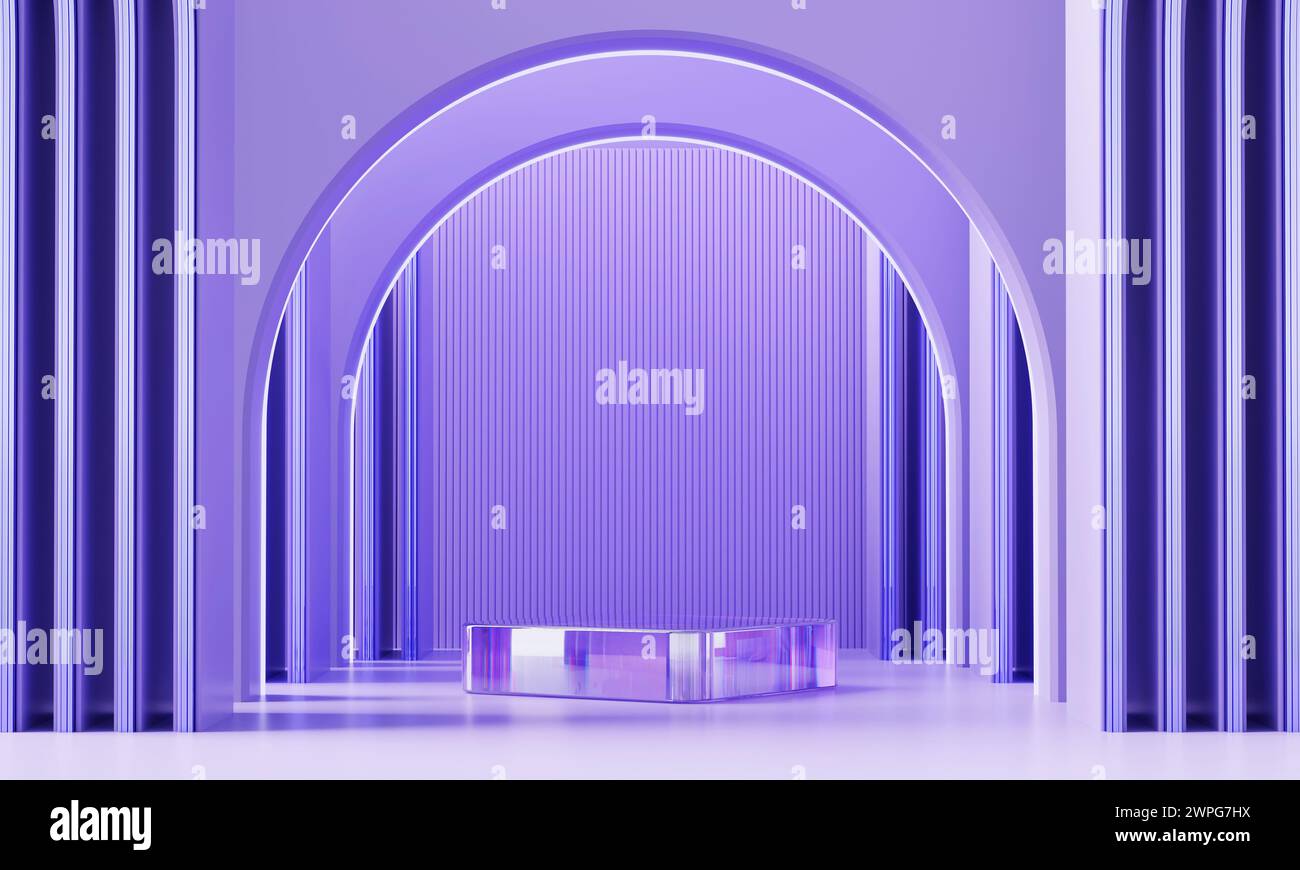 Violet Stage Platform with neon light For Product Display 3D Rendering ...