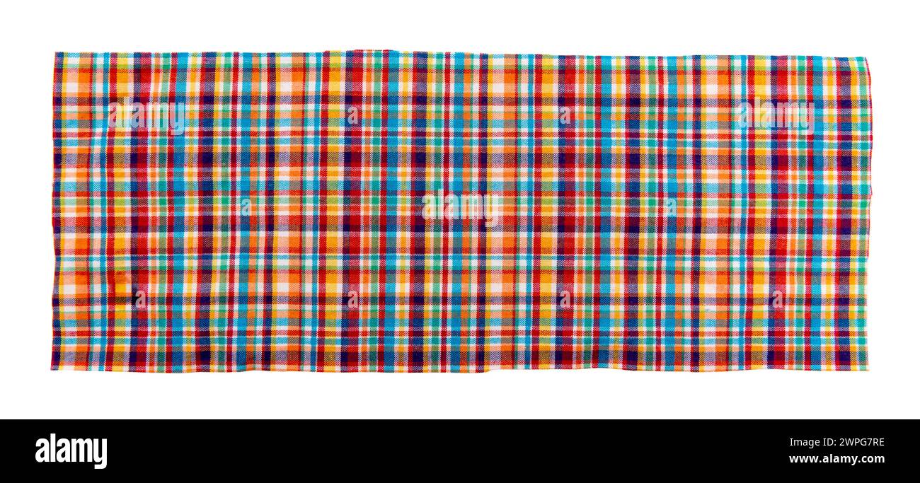 Piece of torn crumpled checkered fabric on a white background. Textile ...