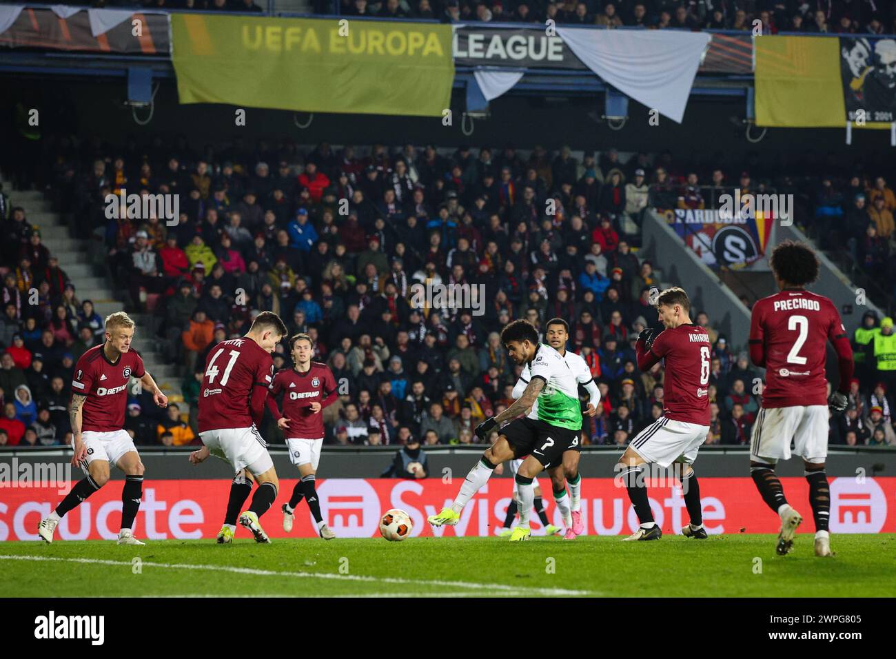 PRAGUE, CZECH REPUBLIC - 7th Mar 2024: Lucas Diaz of Liverpool scores ...