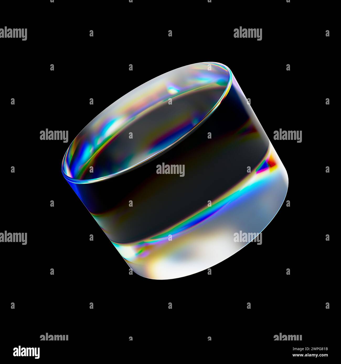 3d Transparent glossy cylinder with dispersion effect. Rainbow colors ...