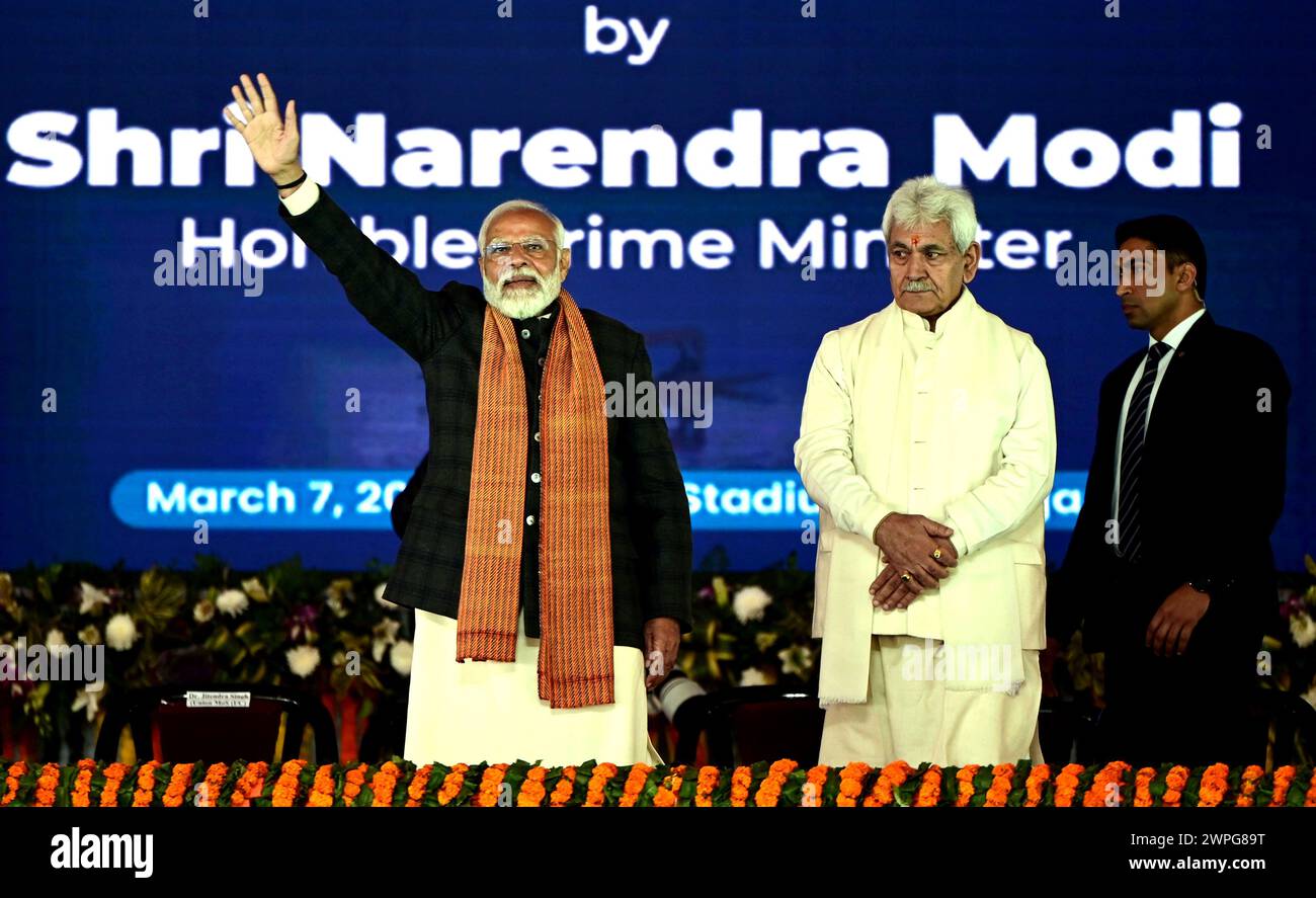 SRINAGAR, INDIA - MARCH 7: Prime Minister Narendra Modi along with ...