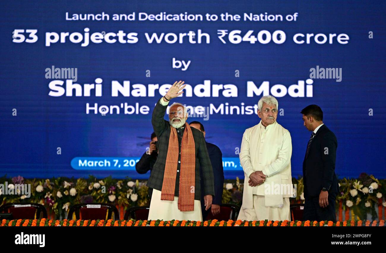 SRINAGAR, INDIA - MARCH 7: Prime Minister Narendra Modi along with ...