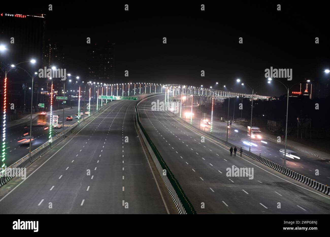 GURUGRAM, INDIA - MARCH 7: A view of Dwarka Expressway illuminated with ...