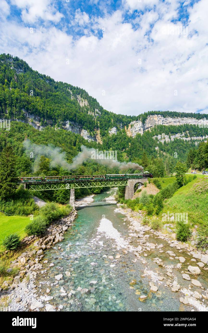 steam train on the Sporenegg Bridge of Bregenz Forest Railway ...