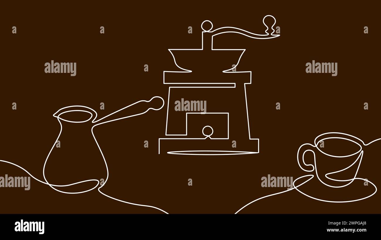 Single continuous line art. Coffee bean morning cafe hot drink ...