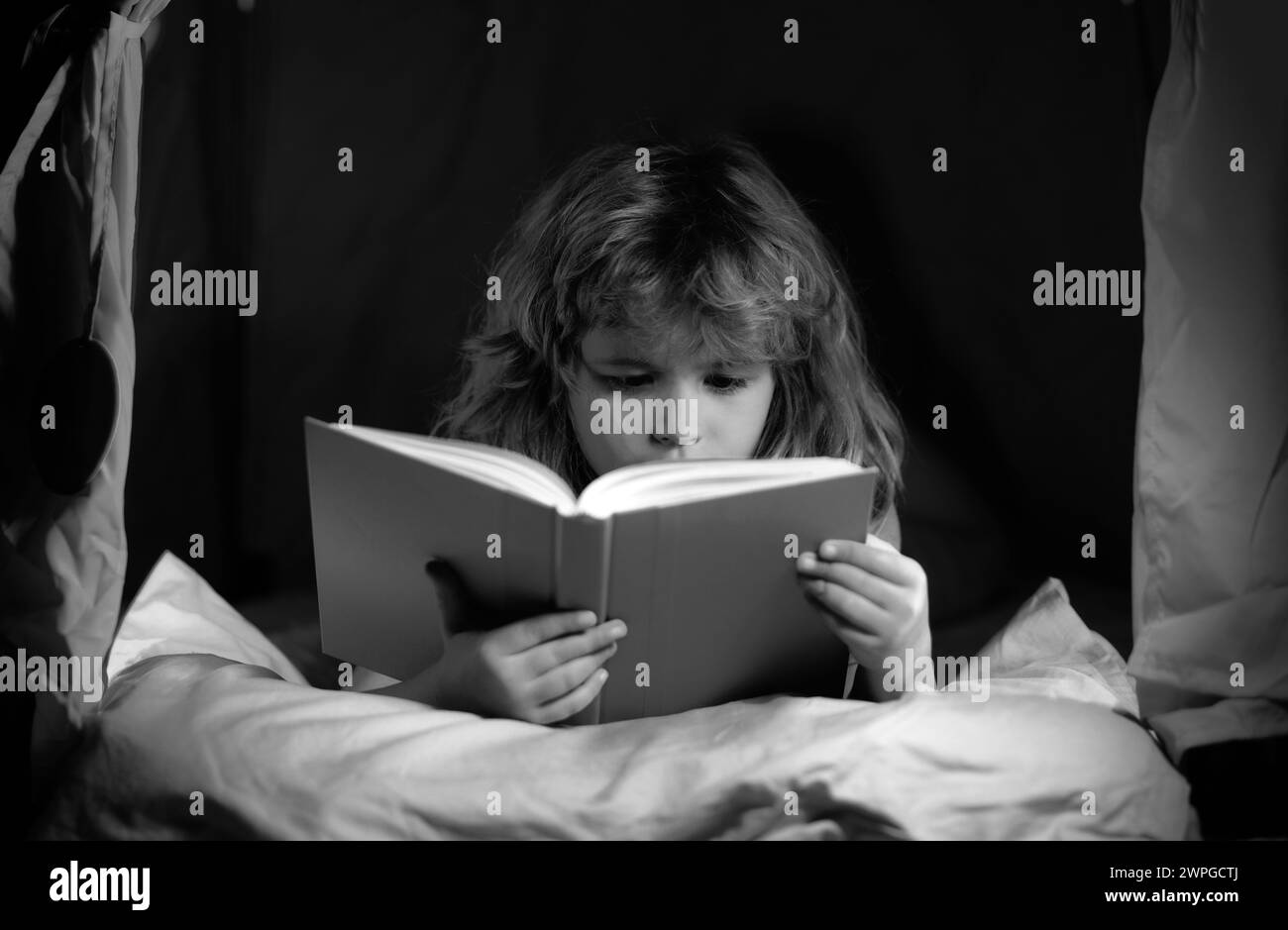 Kids reading books. Happy childhood, dreaming child read bedtime ...