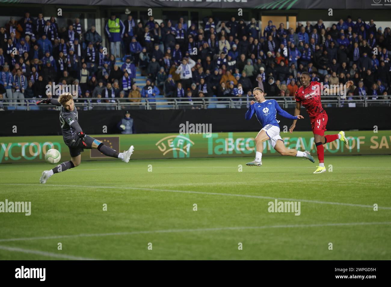 Molde, Norway. 07th Mar, 2024. Molde's Fredrik Gulbrandsen scores a ...