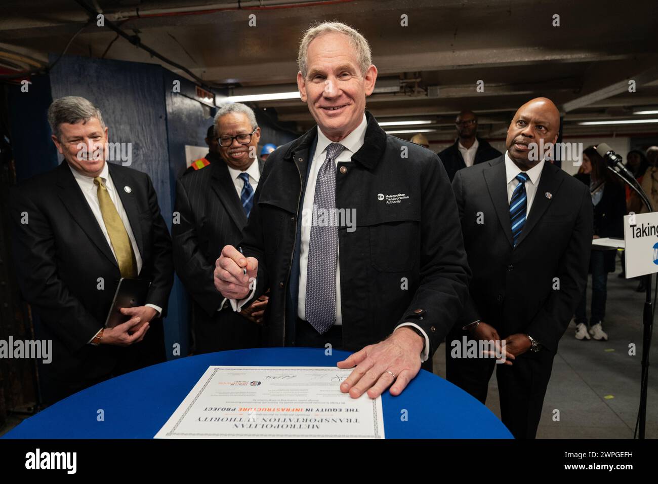 Janno Lieber, MTA Chair and CEO signs pledge during MTA announcement at ...