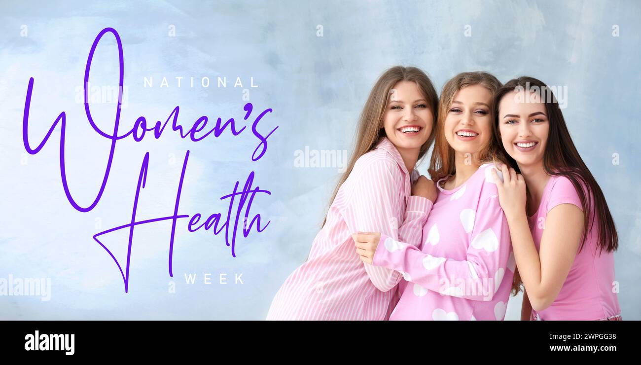 Banner for National Women's Health Week with group of ladies in pajamas ...