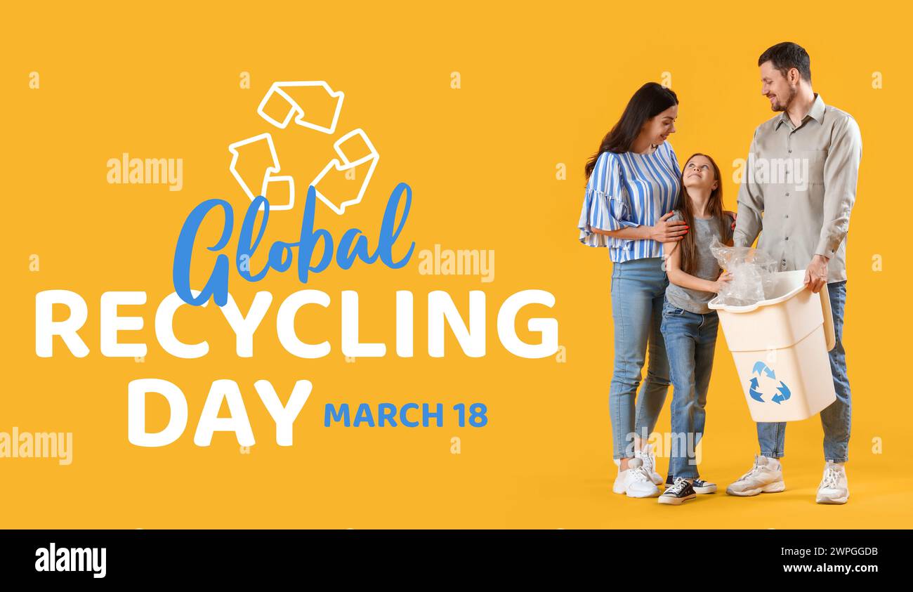 Banner for Global Recycling Day with family and garbage bin Stock Photo ...
