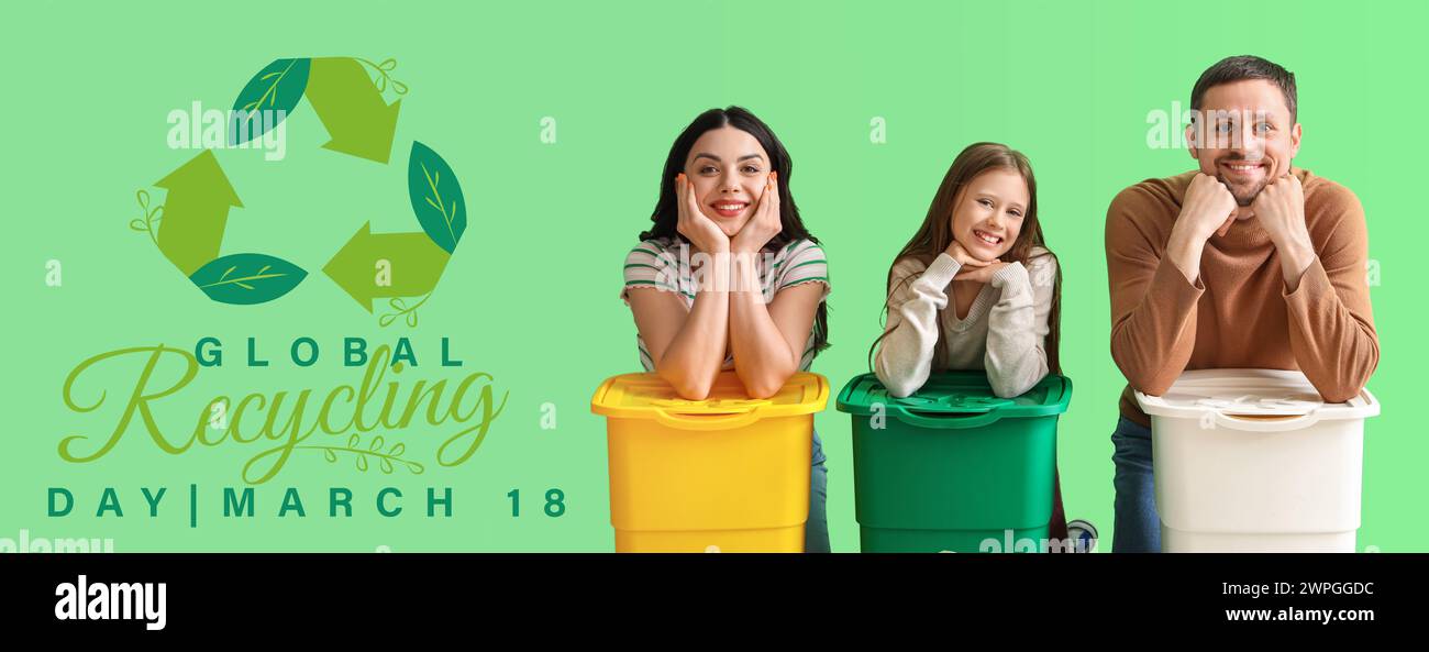 Banner for Global Recycling Day with family with recycle bins Stock ...