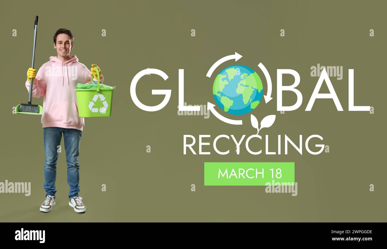 Banner for Global Recycling Day with man with recycle bin Stock Photo ...