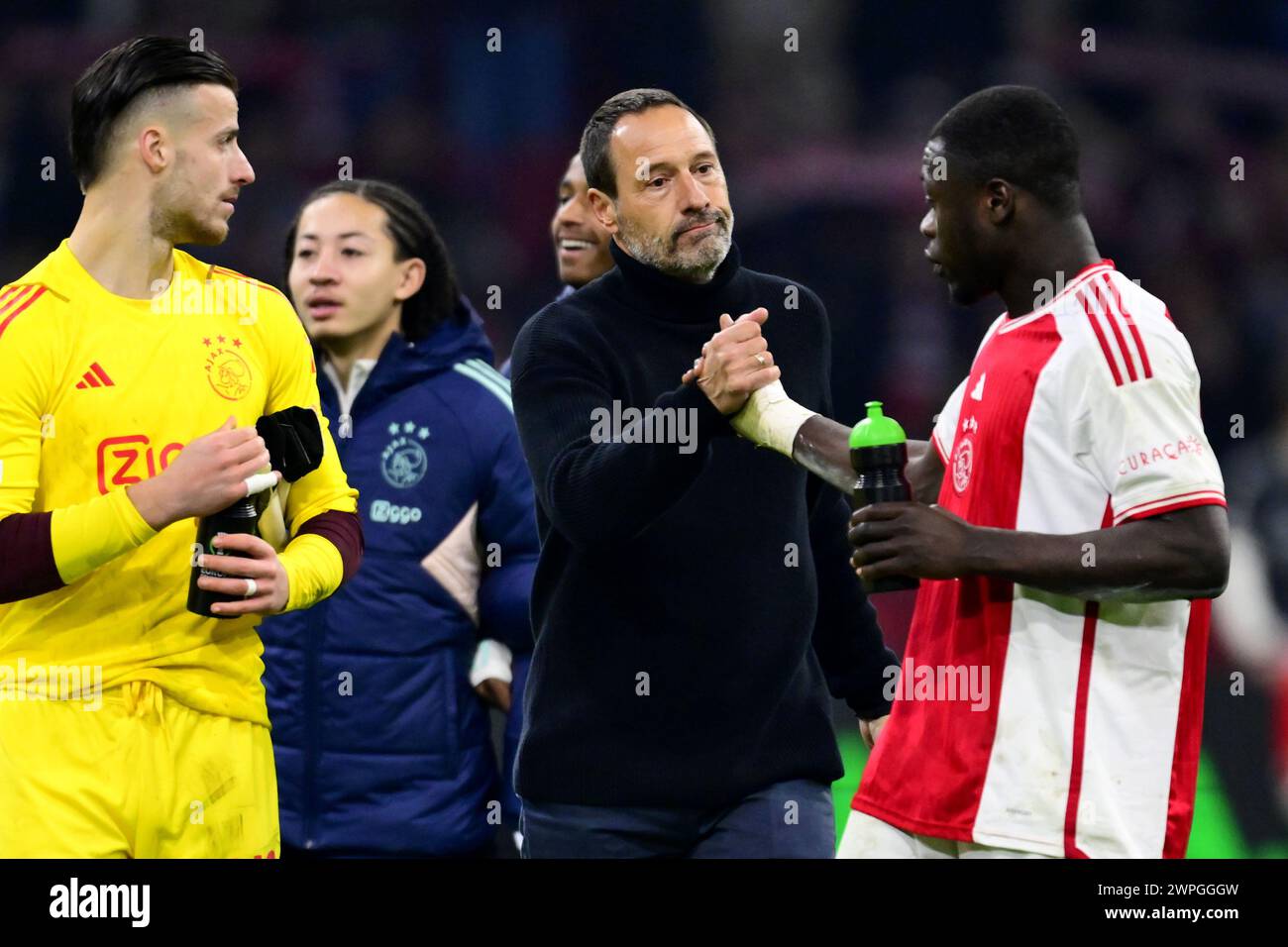 AMSTERDAM - Coach John van 't Schip of Ajax, Brian Brobbey of Ajax ...