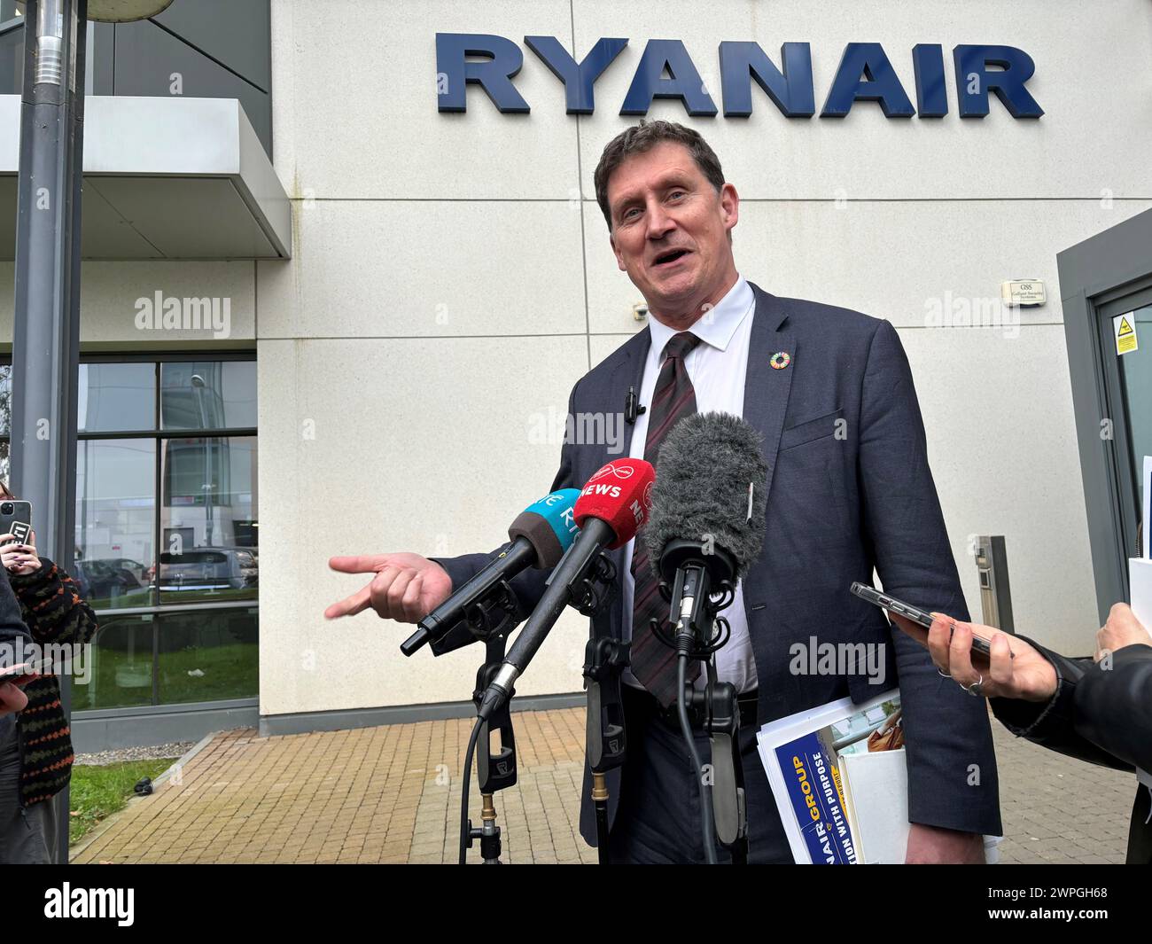 Transport minister Eamon Ryan speaking to the media outside Ryanair ... Transport minister Eamon Ryan speaking to the media outside Ryanair ...