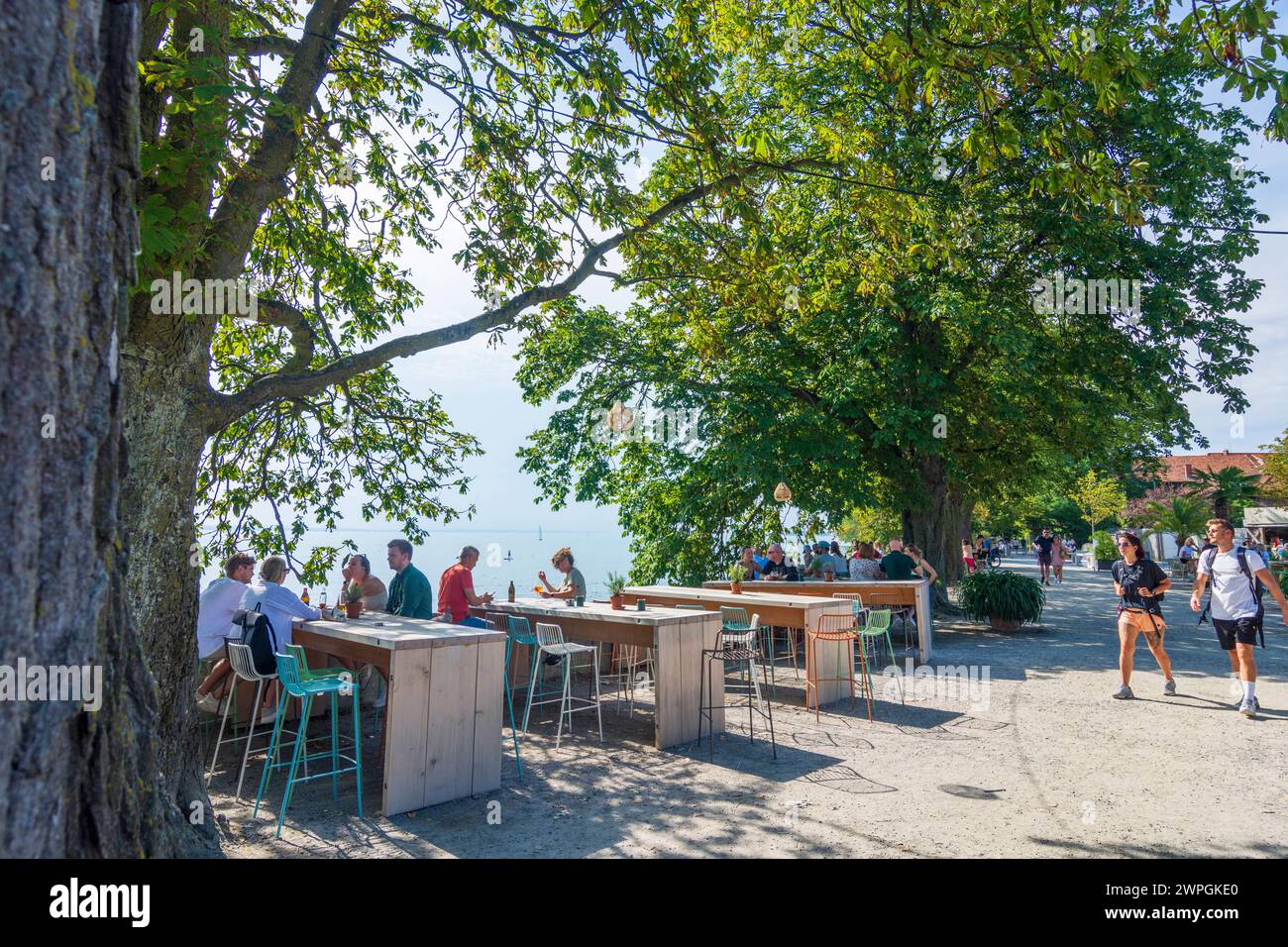 lake Bodensee Lake Constance, open air restaurant Lindau Bodensee ...