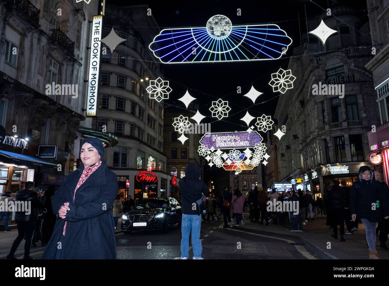 London, UK. 7 March 2024. The Ramadan lights installation on Coventry ...