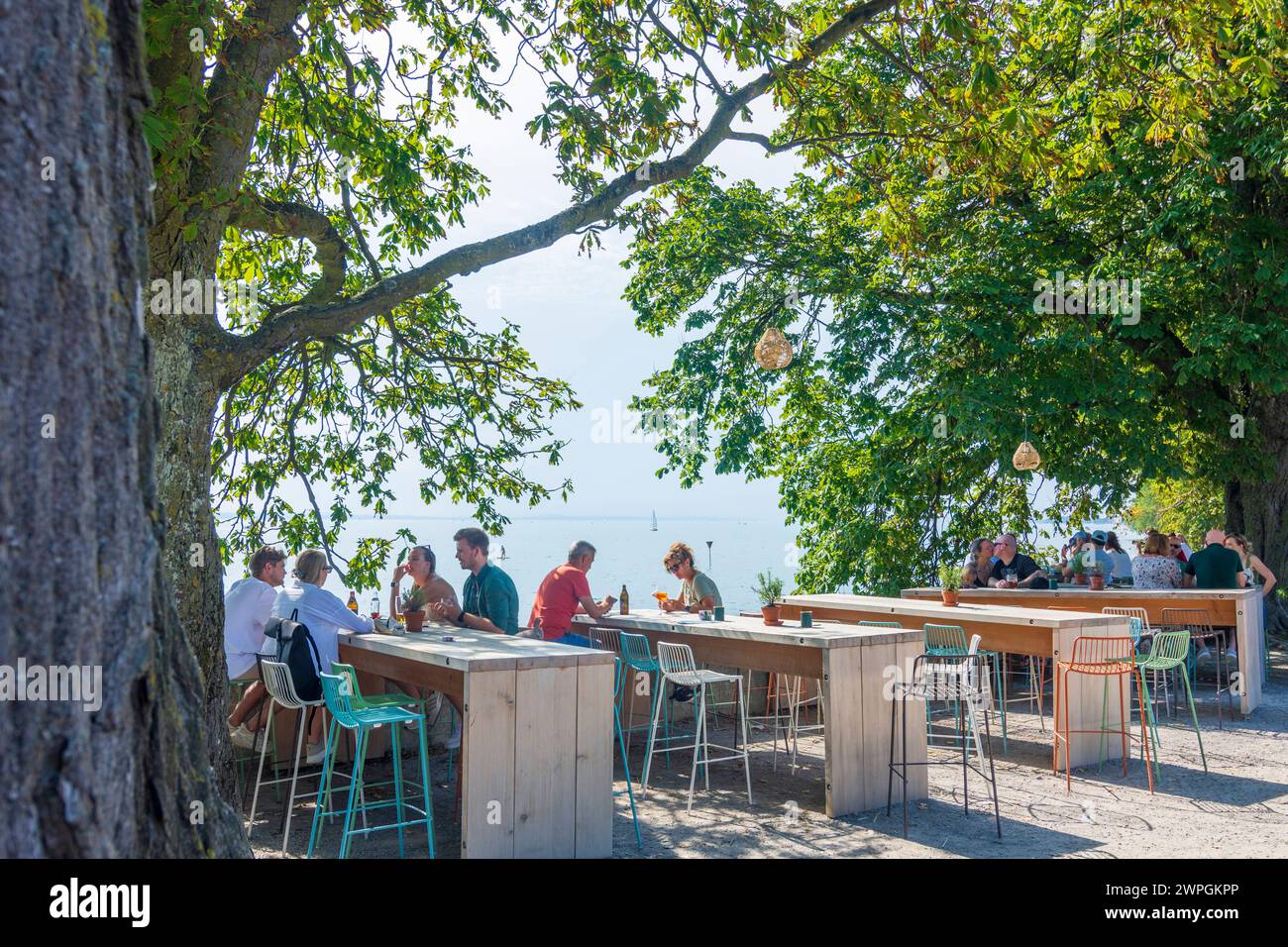 lake Bodensee Lake Constance, open air restaurant Lindau Bodensee ...
