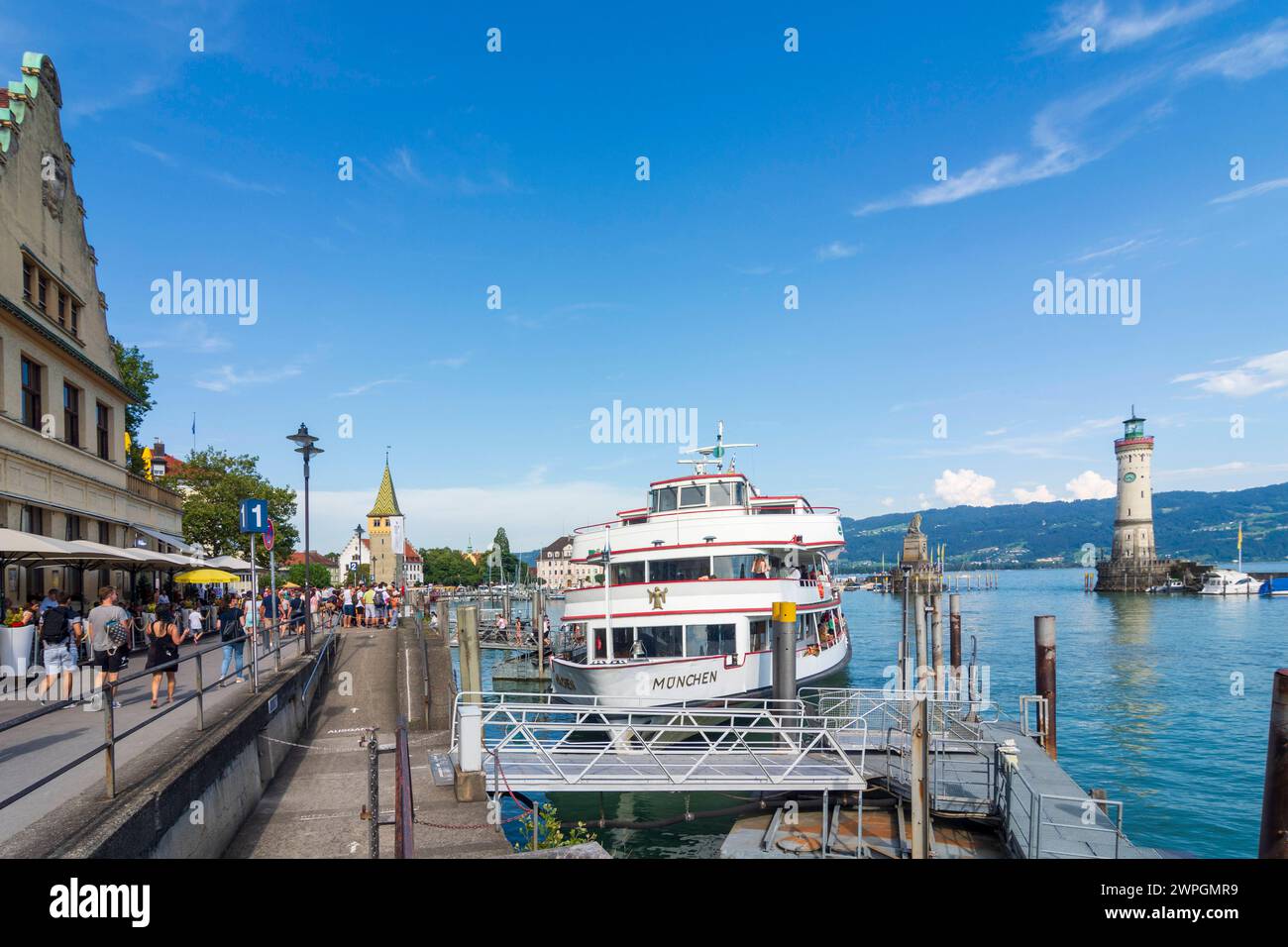 lake Bodensee Lake Constance, harbor, passenger ship, lighthouse ...