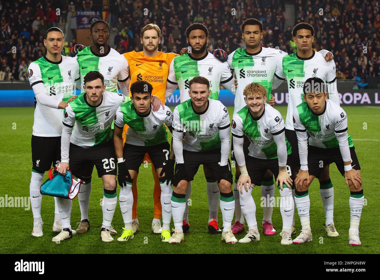 PRAGUE, CZECH REPUBLIC - 7th Mar 2024: Liverpool starting line-up pose ...