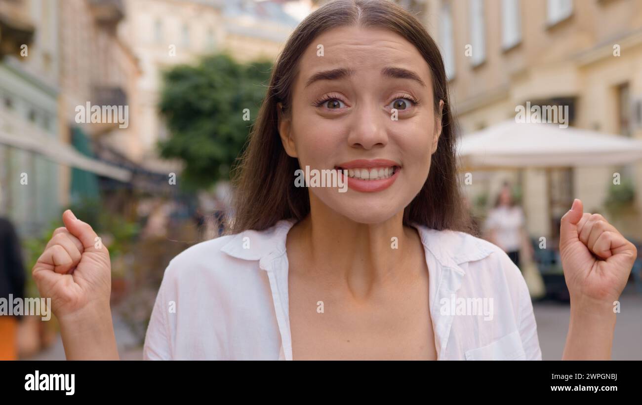 Close Up Portrait European Surprised Woman Open Mouth Shocked Caucasian