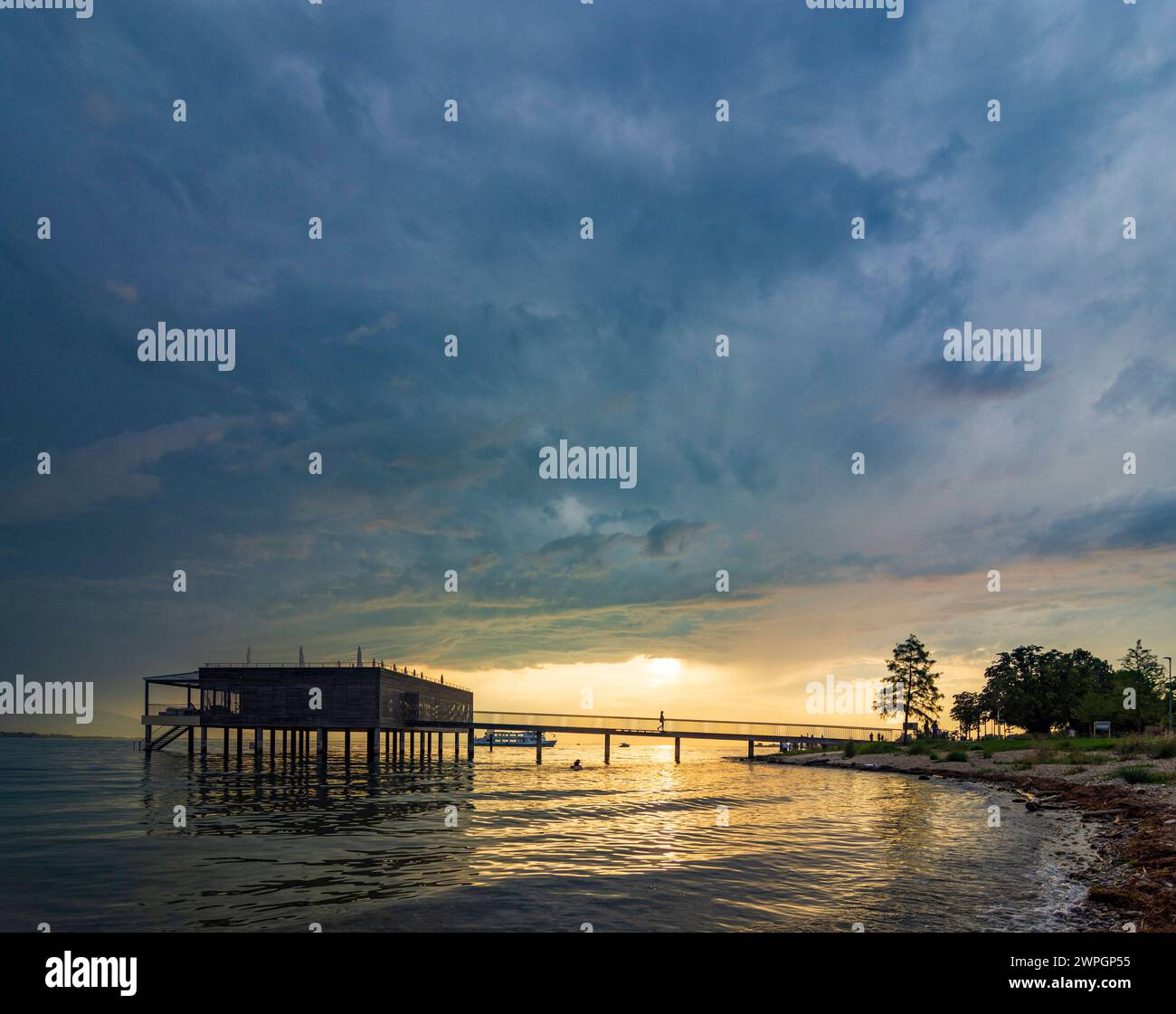 lake Bodensee Lake Constance, bathhouse of Seehotel am Kaiserstrand on ...