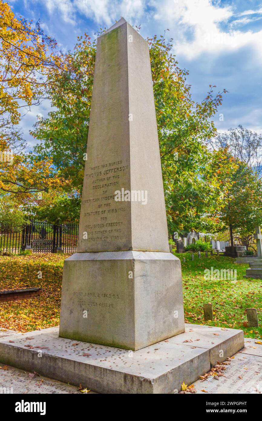 Monticello Cemetery and Graveyard, with Thomas Jefferson's grave along ...