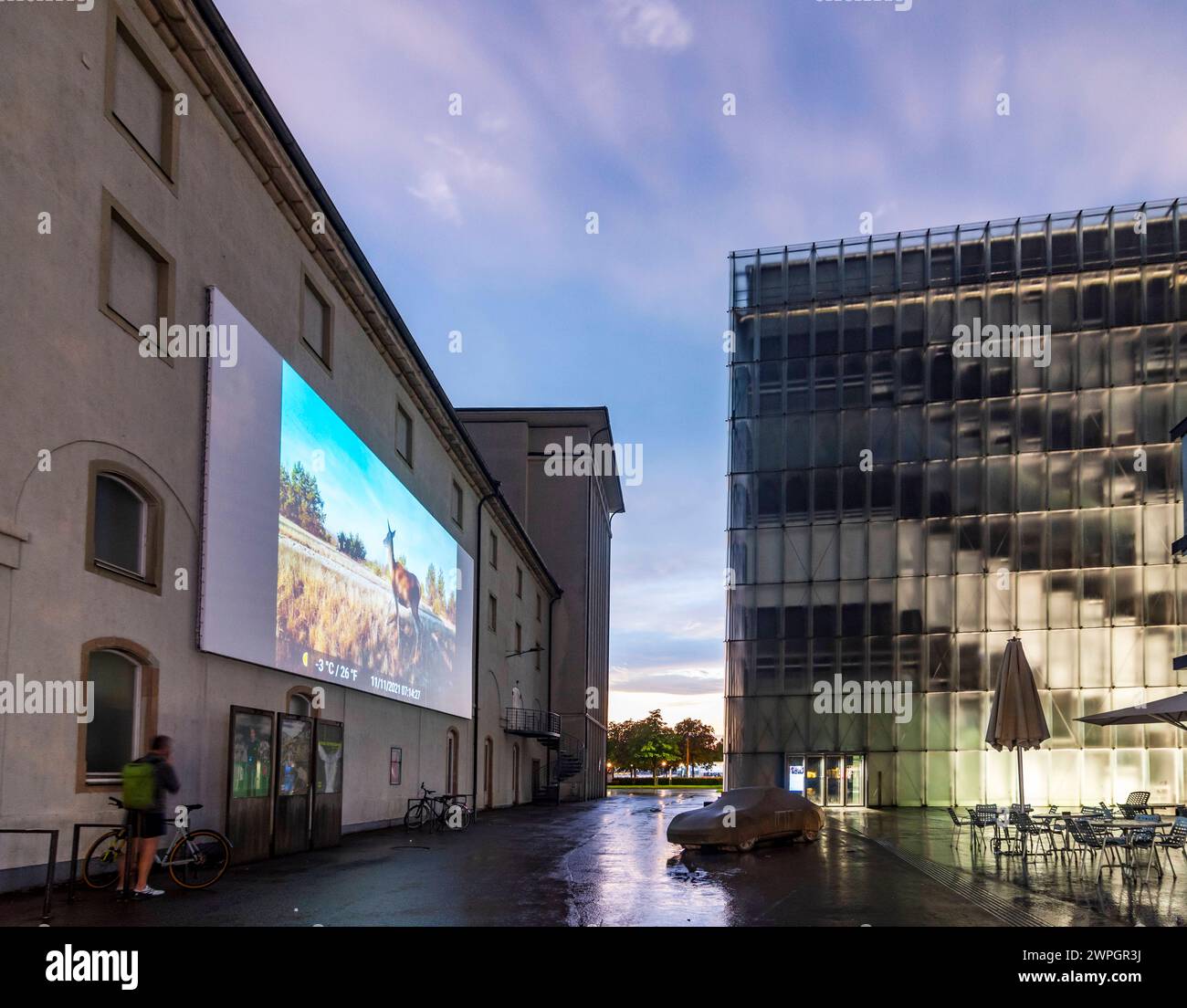 art gallery Kunsthaus Bregenz, sunset Bregenz Bodensee Lake Constance ...