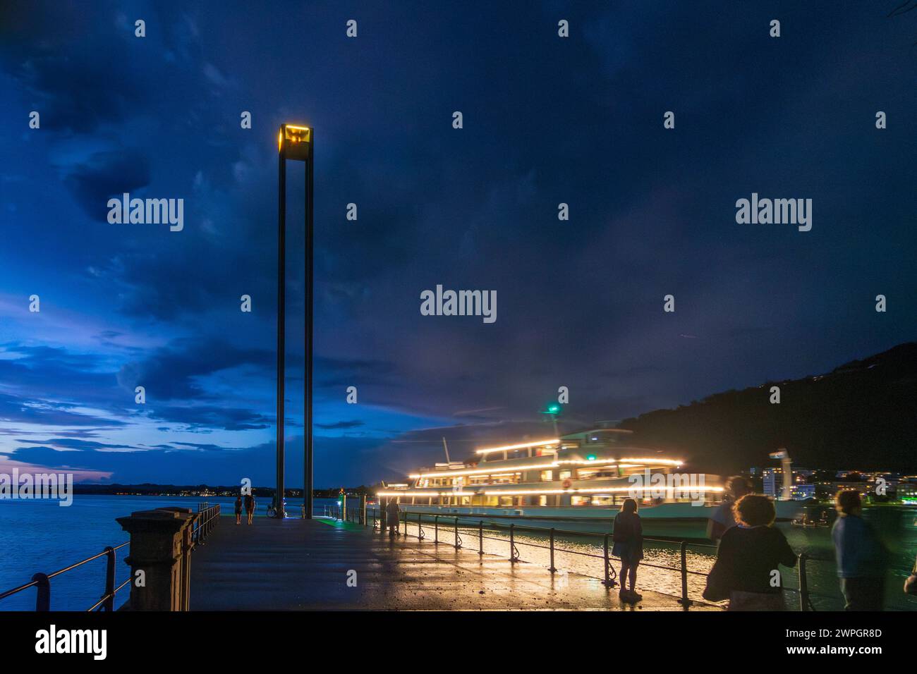 lake Bodensee Lake Constance, harbor, lighthouse, passenger ship ...