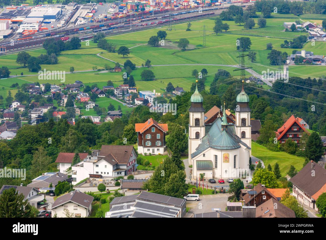 pilgrimage church Bildstein, railway freight yard Wolfort Terminal ...