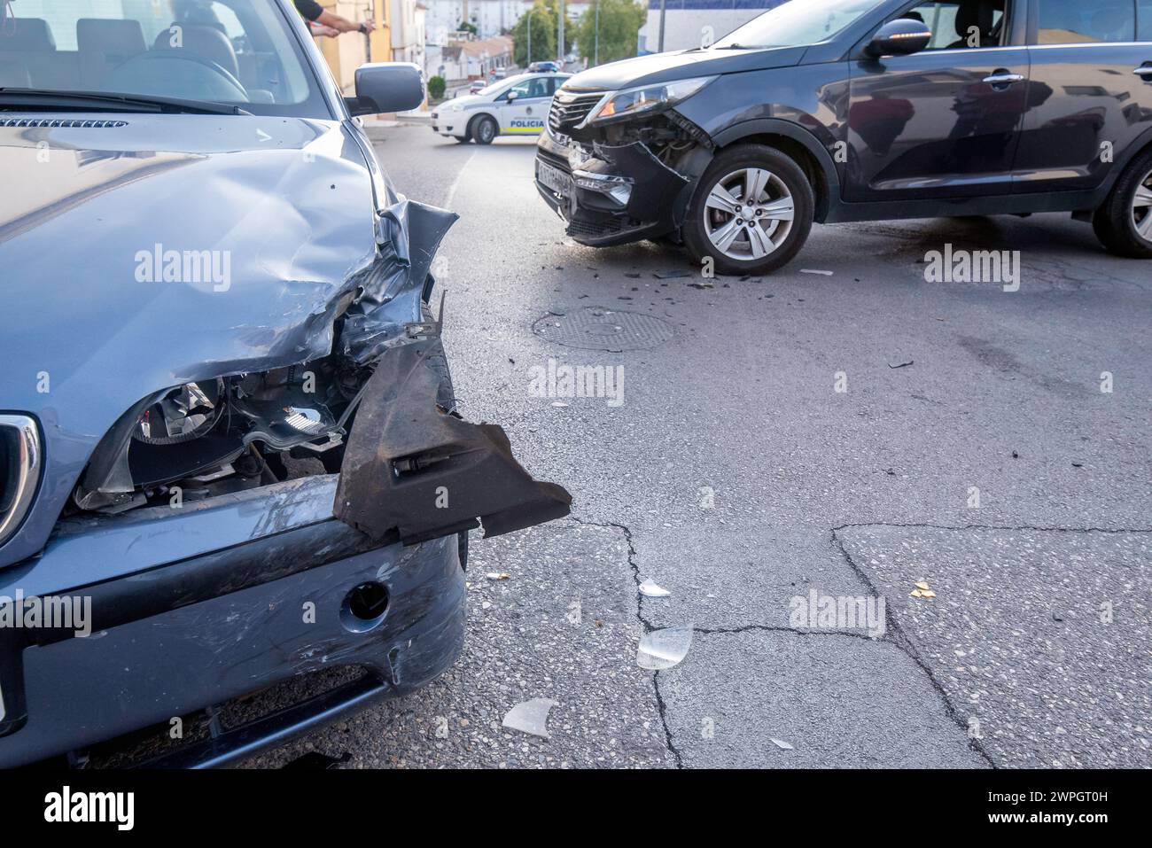 road with two cars that have had an accident with material damage to ...