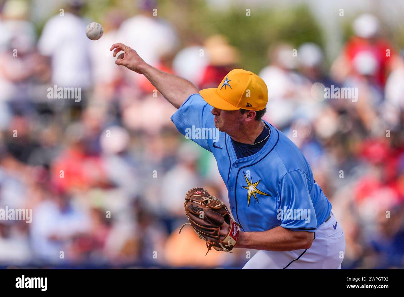 Tampa Bay Rays pitcher Logan Workman delivers in the fifth inning of a ...
