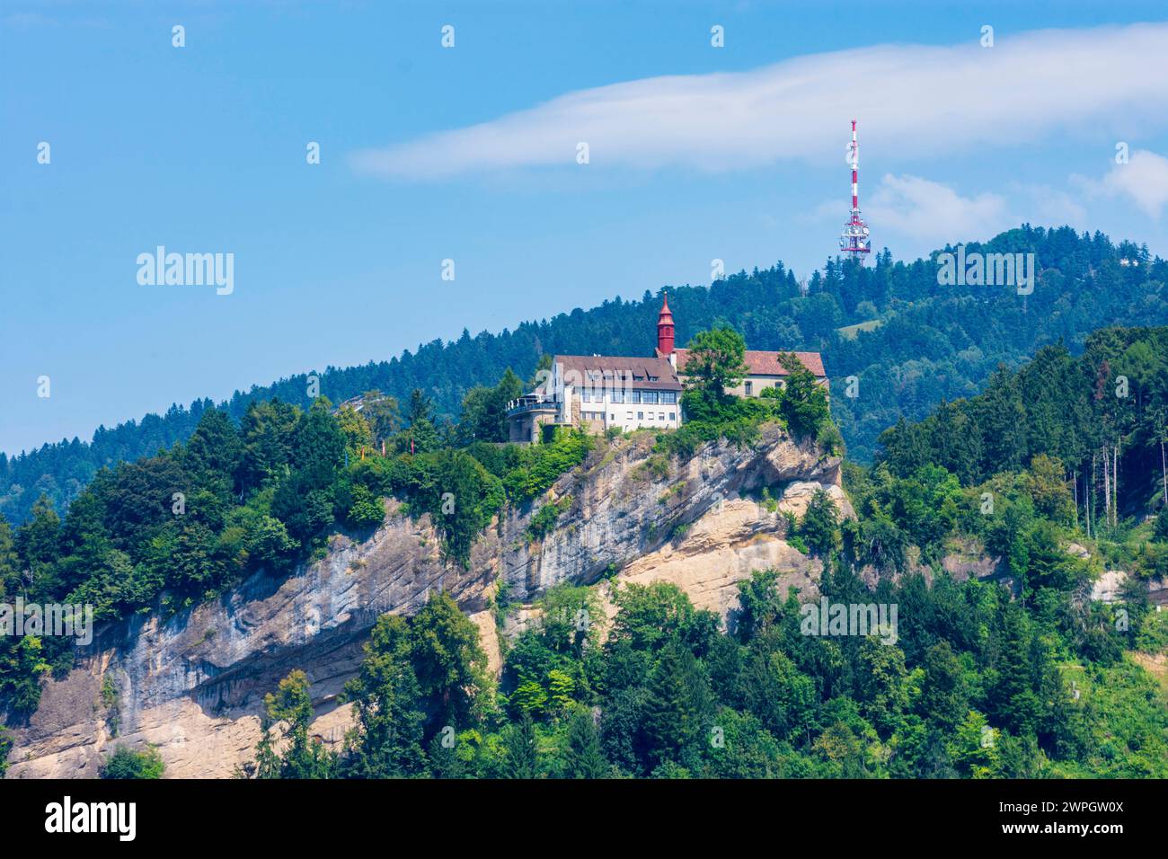 mountain Pfänder with transmission tower, Hohenbregenz Castle, today ...