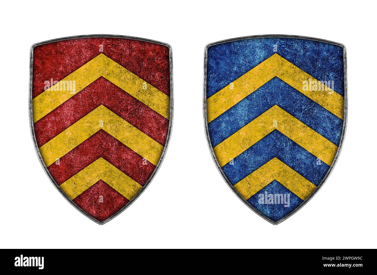 Old decorated color metal shield isolated on white background Stock ...