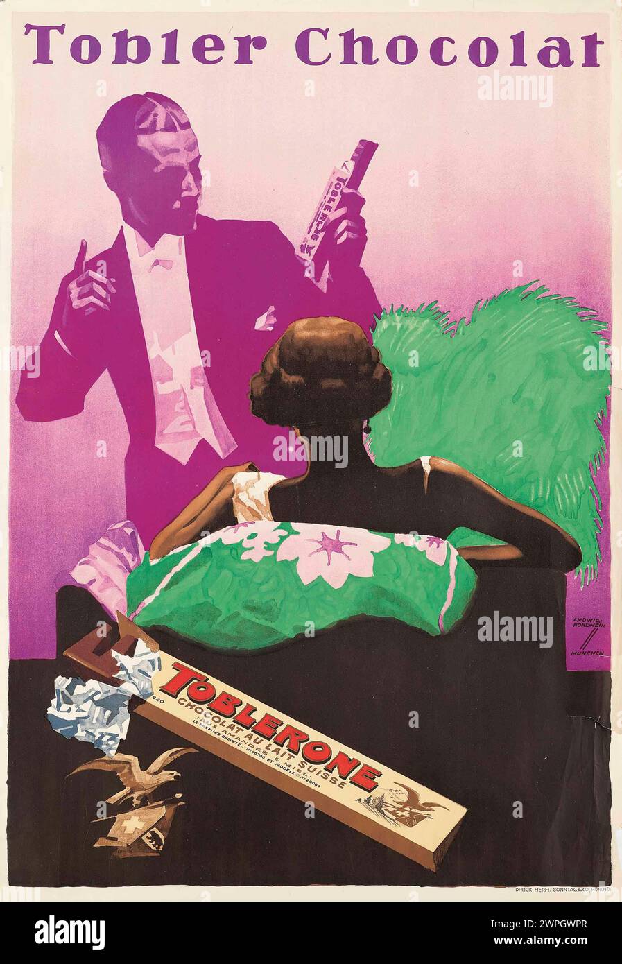 Vintage Advertising Poster for Tobler Chocolate, featuring a Toblerone ...