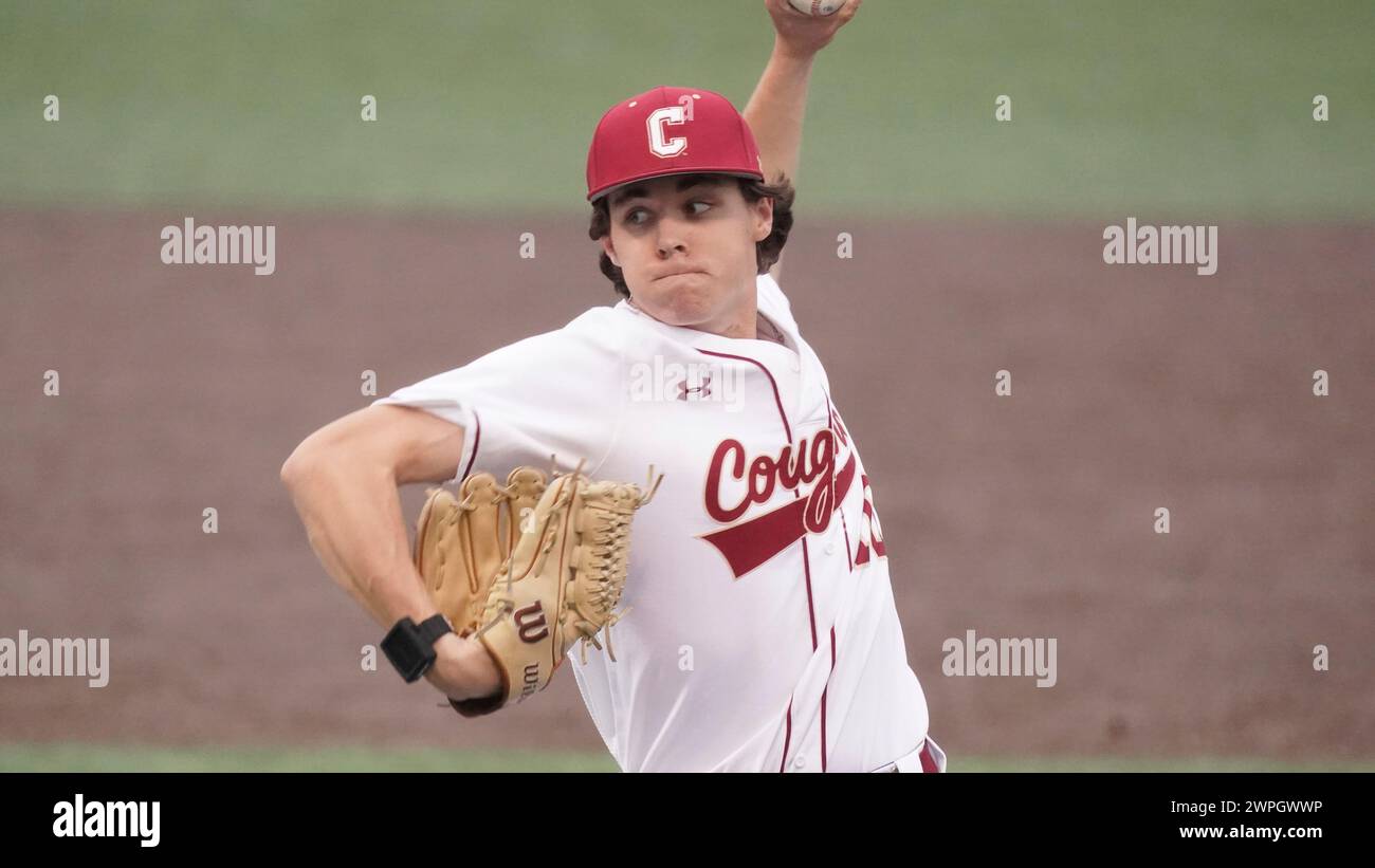 College of Charleston pitcher Hayden Thomas delivers the ball during an ...