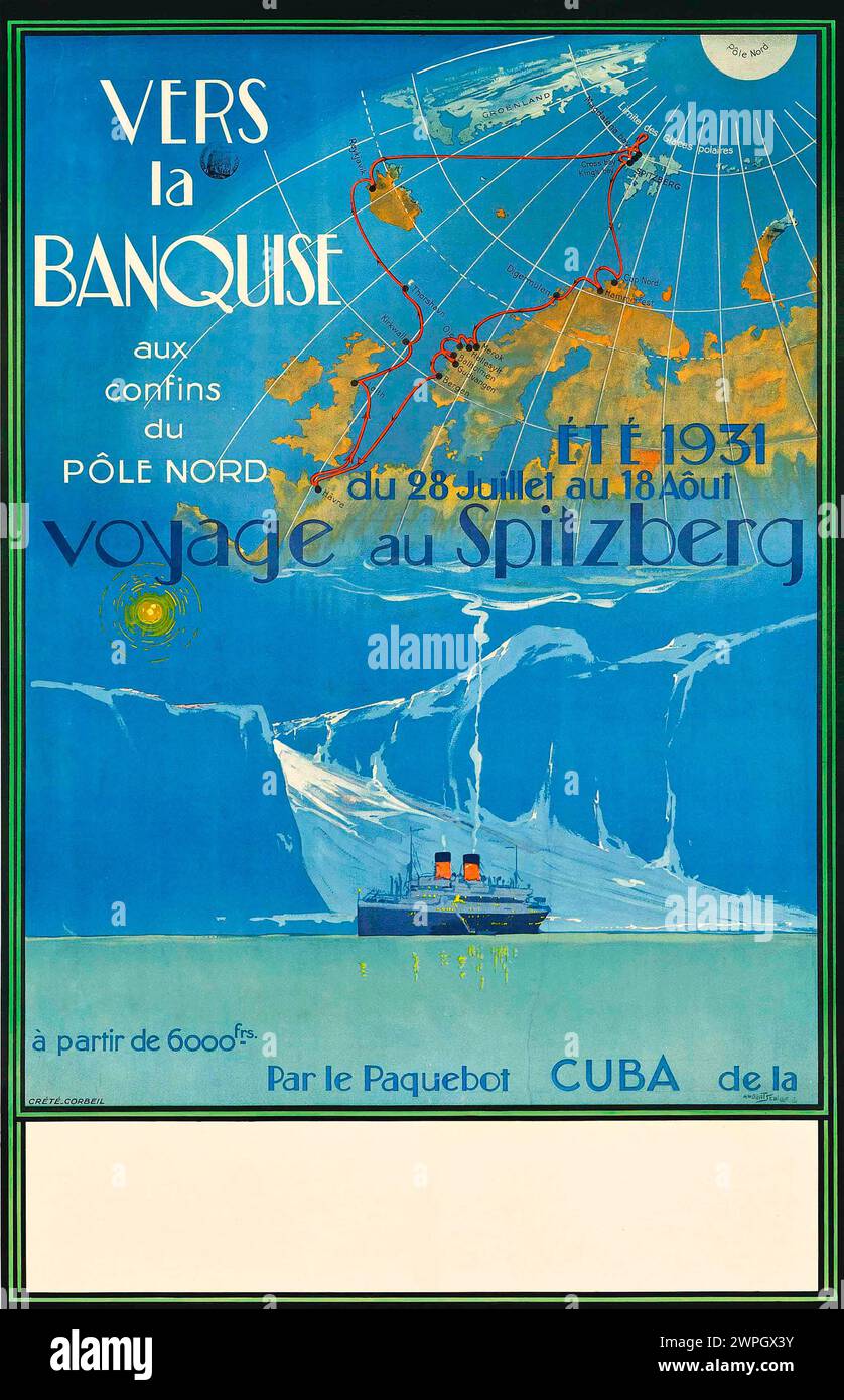 Vintage Cruise Travel Poster for Arctic Cruise to Spitzberg by Albert ...