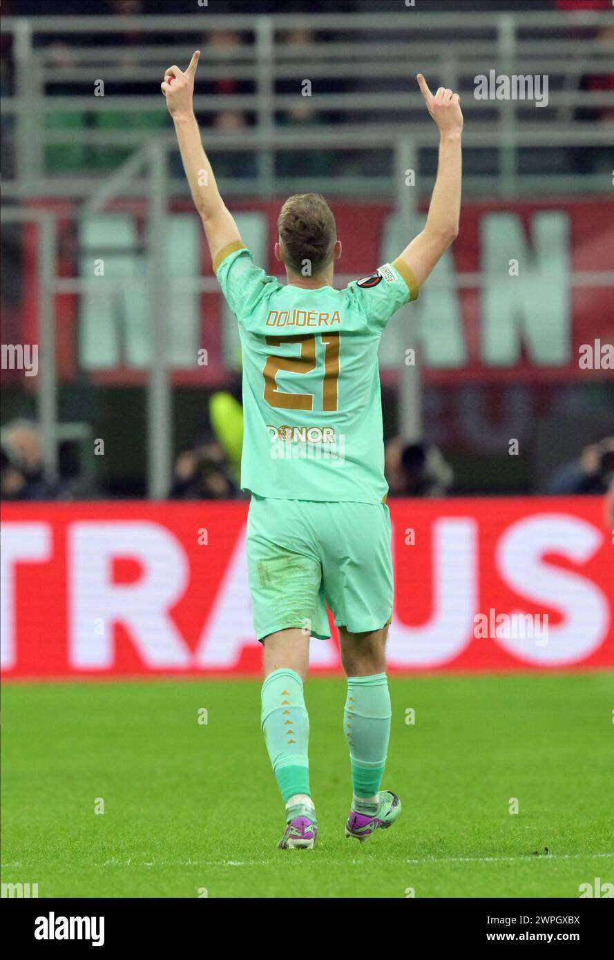 Milano, Italy. 07th Mar, 2024. David Doudera (21) of Slavia Prague ...