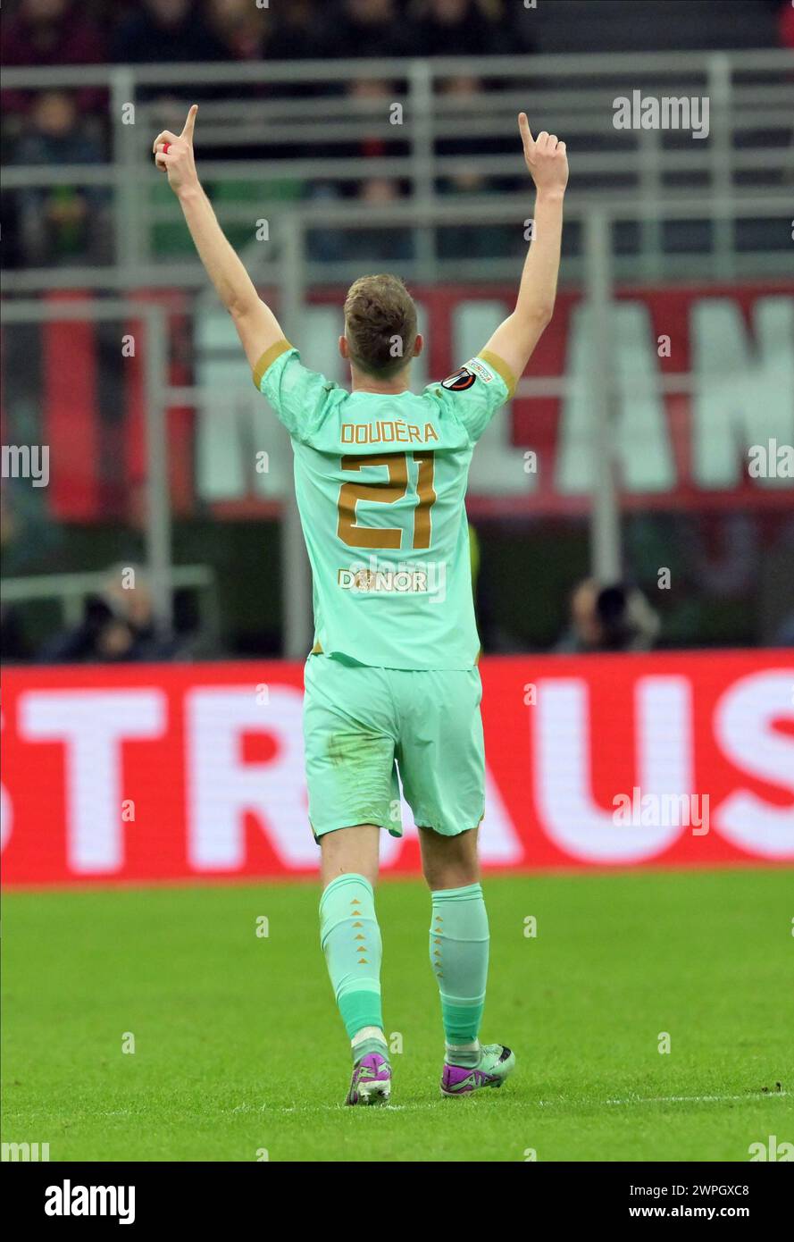 Milano, Italy. 07th Mar, 2024. David Doudera (21) of Slavia Prague ...