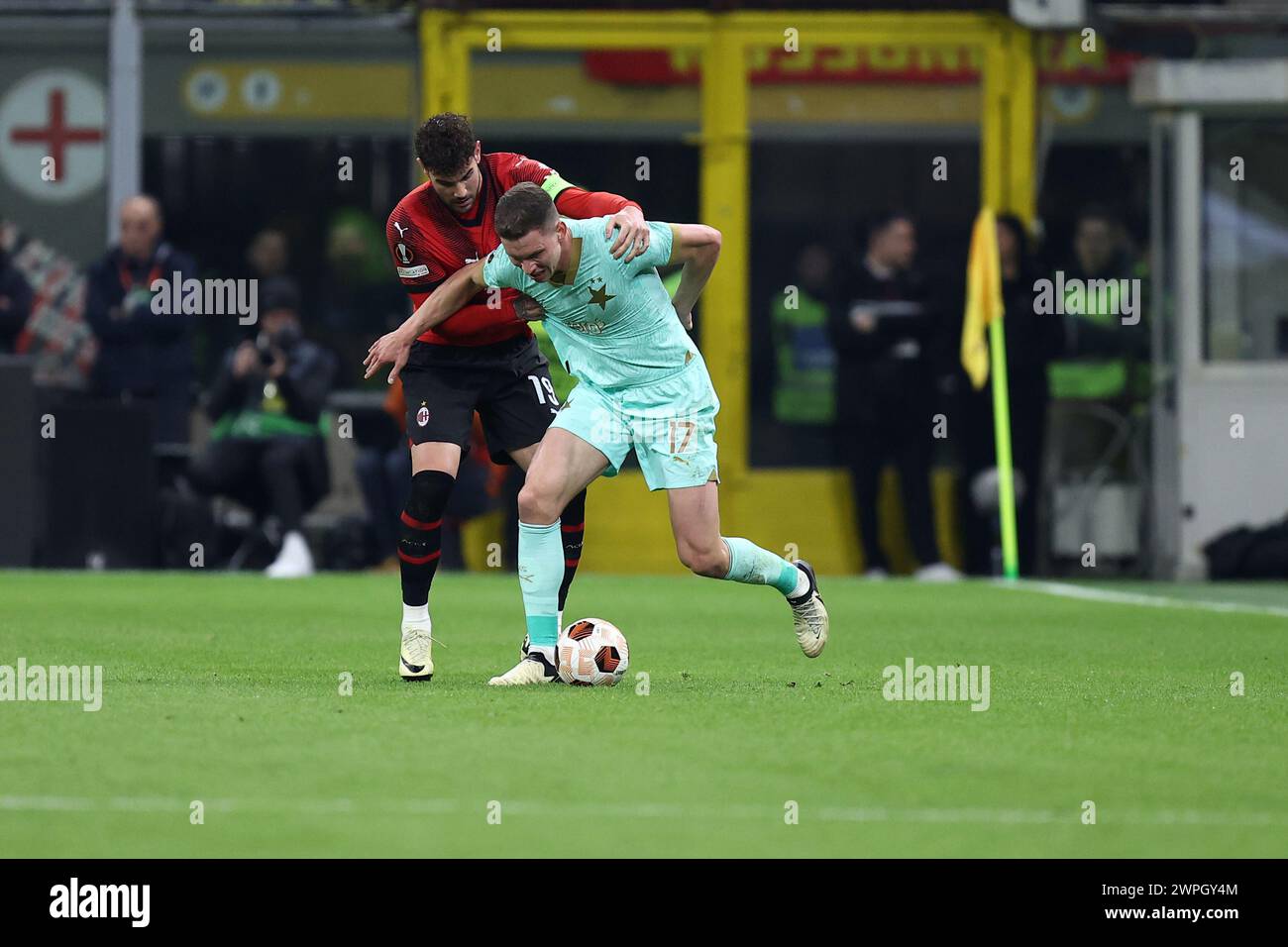 Milano, Italy. 07th Mar, 2024. Lukas Provod of SK Slavia Praha and Theo ...
