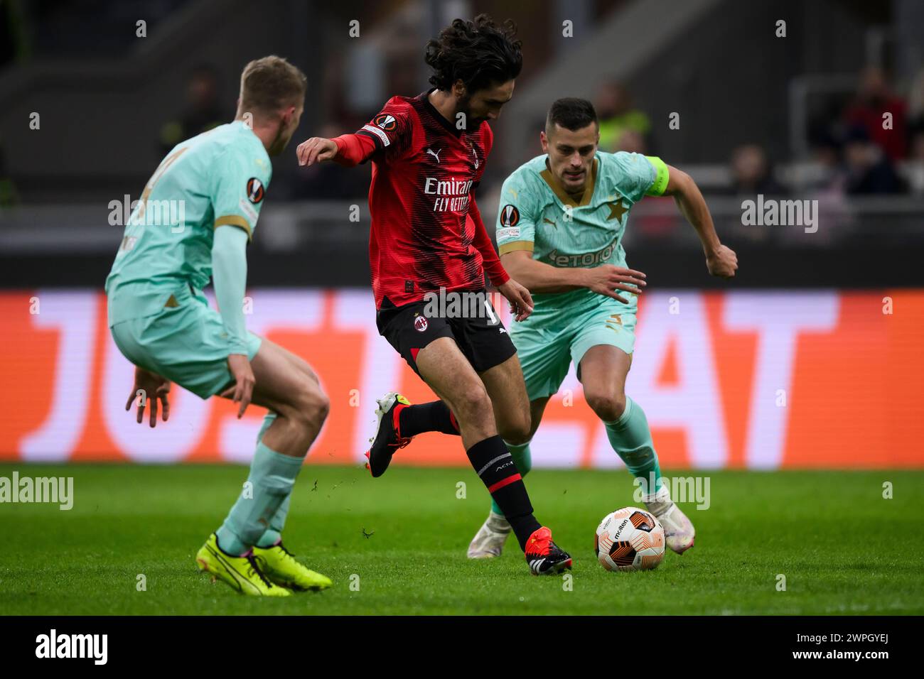 Milan, Italy. 7 March 2024. Yacine Adli of AC Milan competes for the ...