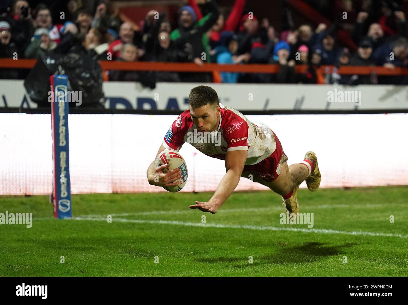 Hull Kingston Rovers' Tom Opacic scores their fourth try during the ...