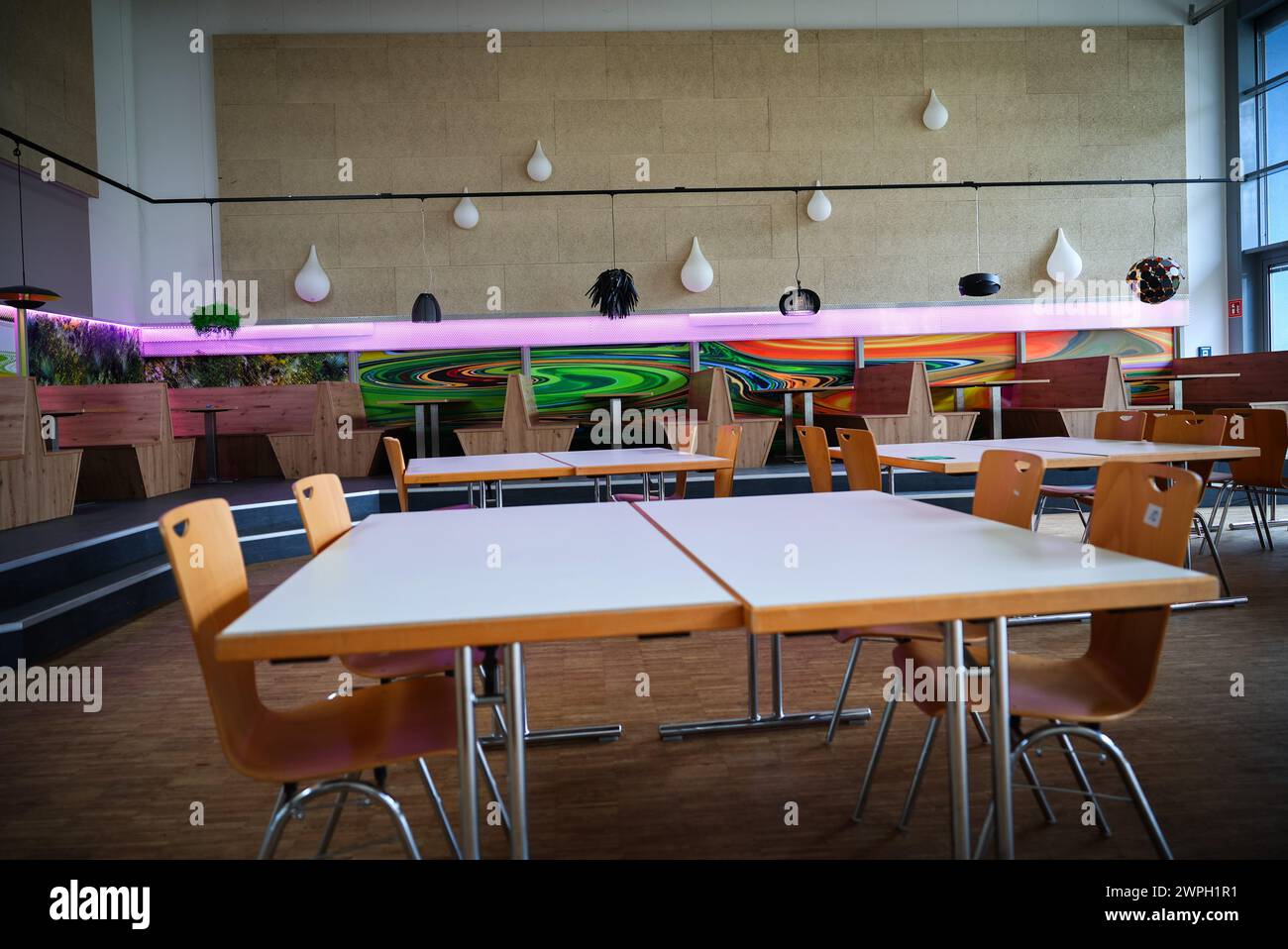 Hamburg, Germany. 07th Mar, 2024. View of an assembly hall and canteen ...