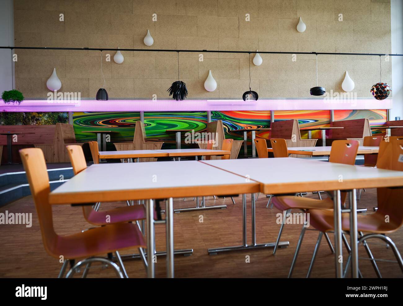 Hamburg, Germany. 07th Mar, 2024. View of an assembly hall and canteen ...