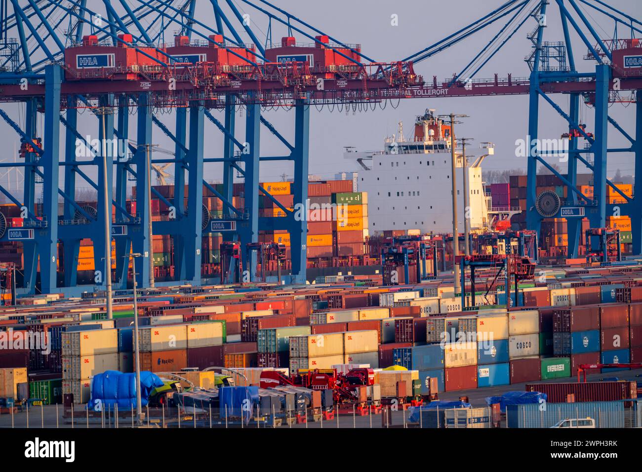 Containerterminal Tollerort, Containerschiffe werden be- und entladen ...