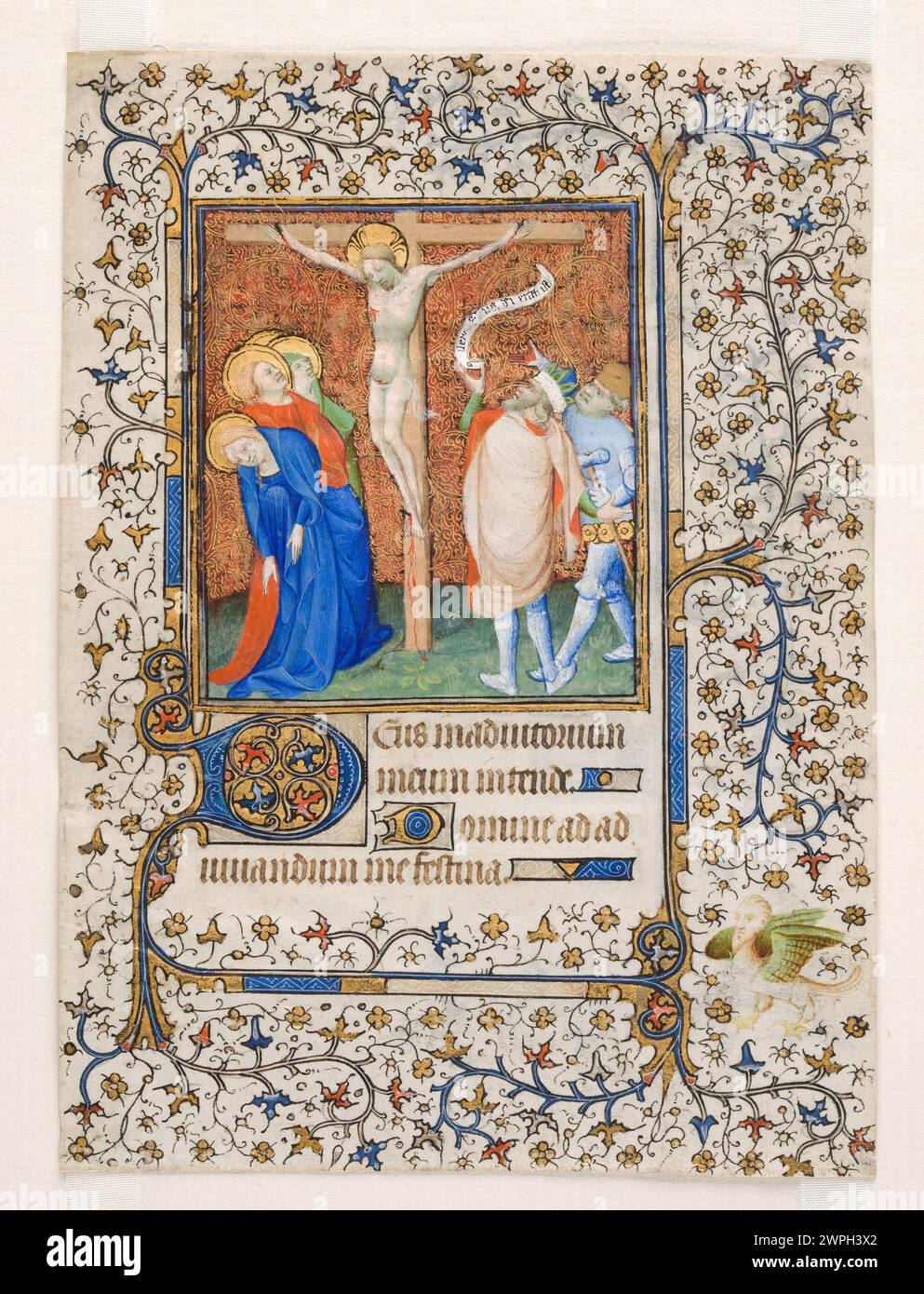 Illuminated manuscript card (1420-1430) showing the crucifixion of ...