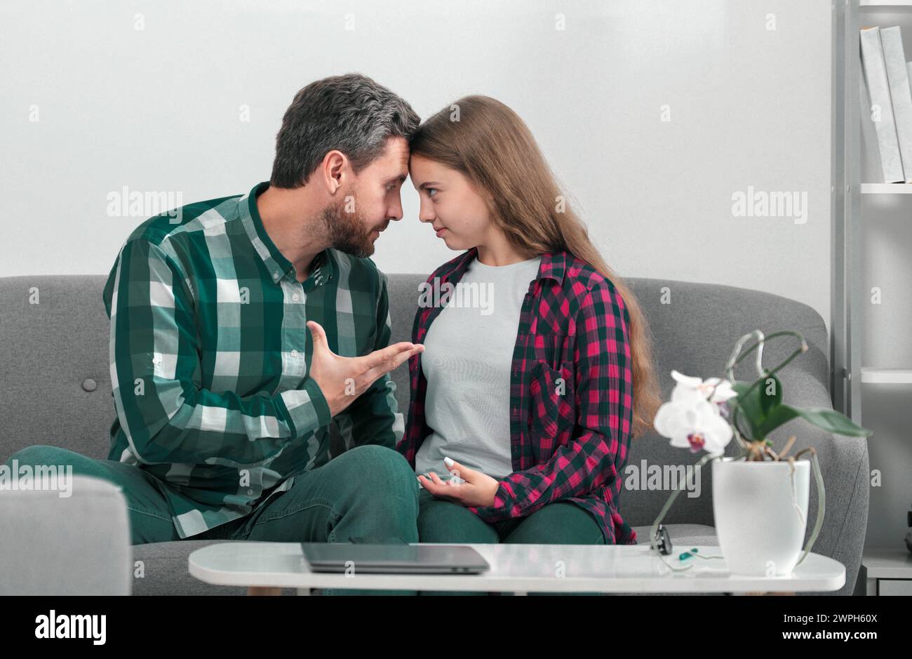 Parenting conflicts, kids crisis. Father and and daughter tenager ...